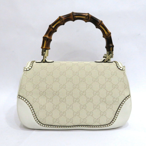 Gucci | Bags | Gucci Hand White Bamboo Shoulder Tassel Canvas Bag Gg A ...